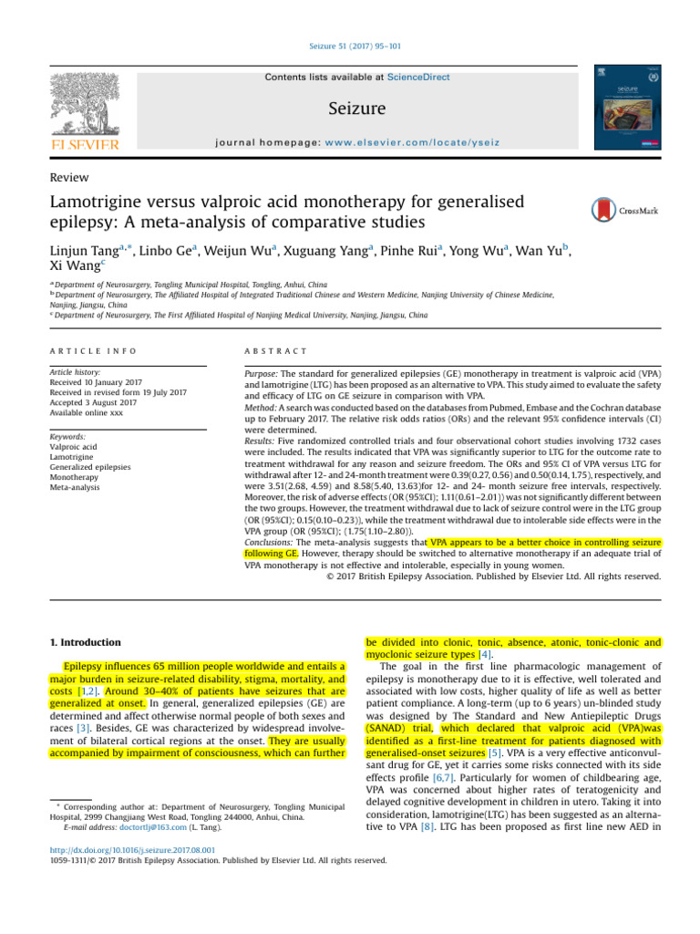 Tang. Lamotrigine Vs VPA | PDF | Epilepsy | Randomized Controlled Trial
