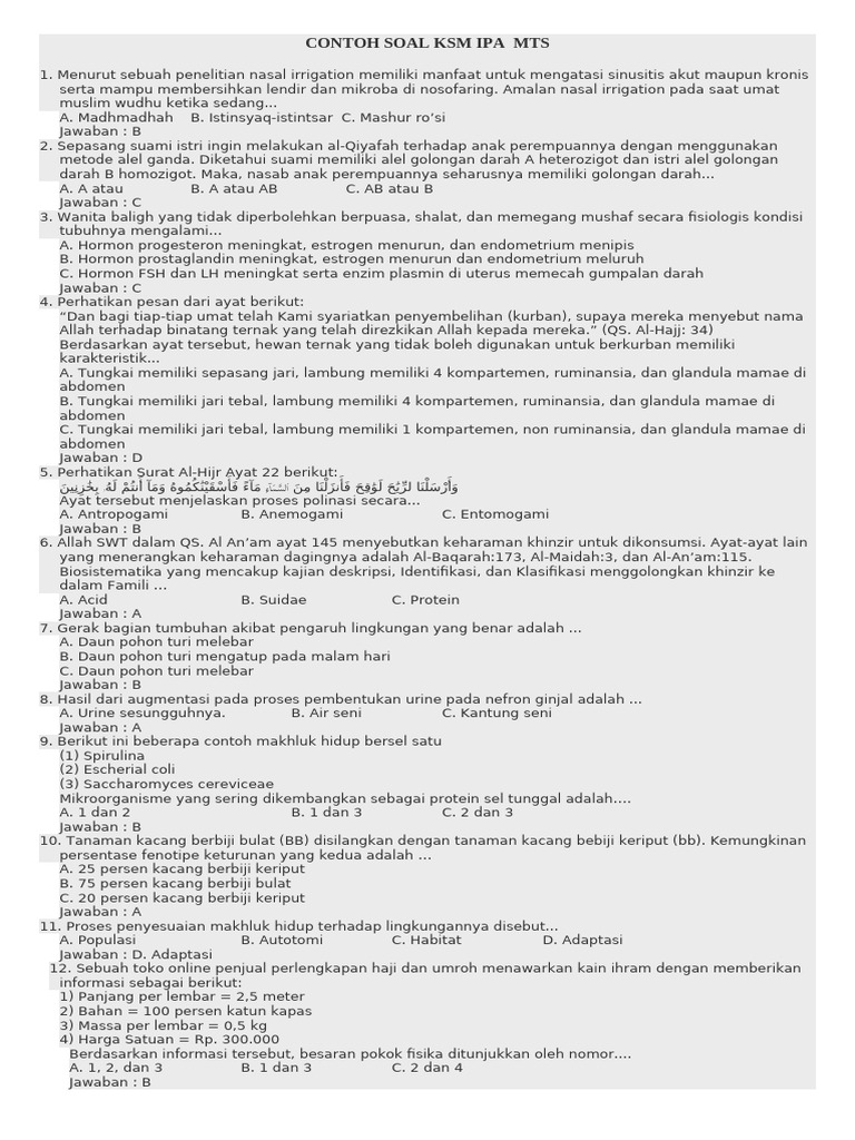 Contoh Soal KSM IPA MTS Terbaru | PDF
