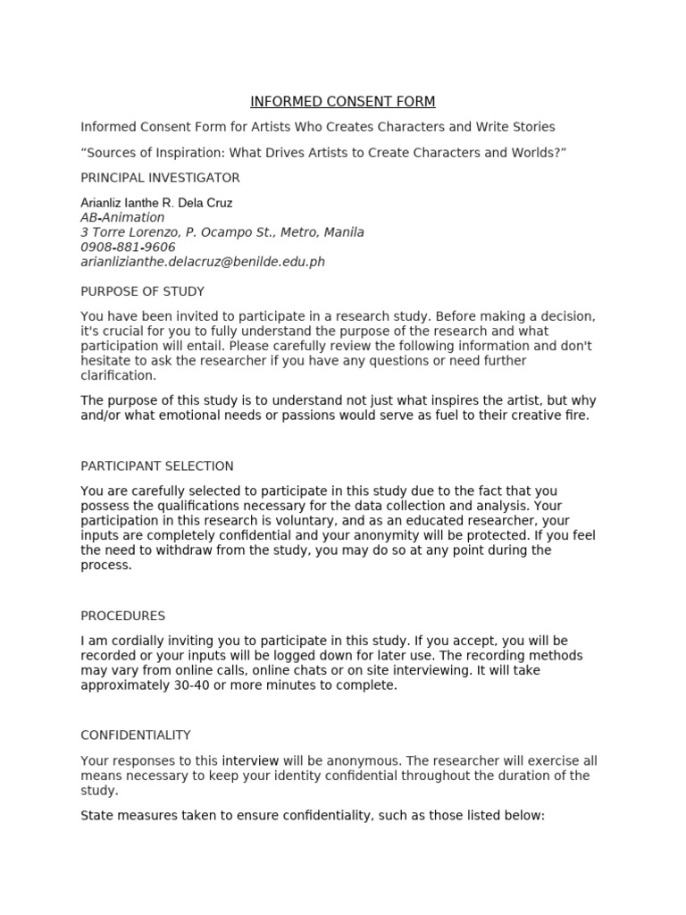 AB Animation - Consent Form-1 | PDF | Consent | Information