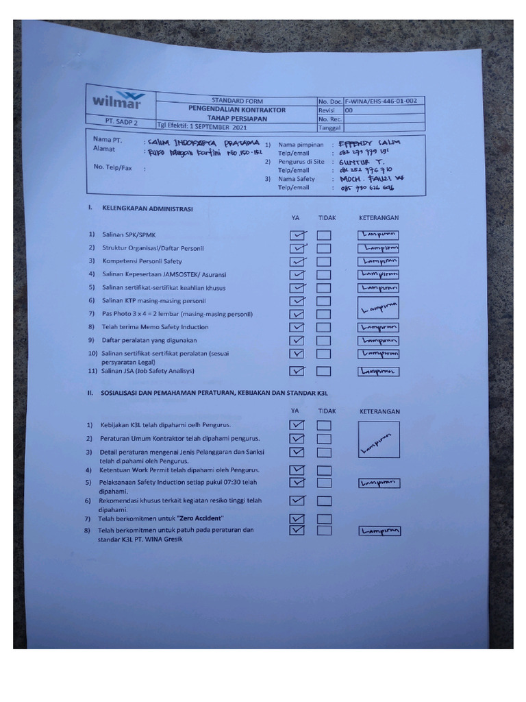 Pengendalian Kontraktor PT Sip Sadp | PDF