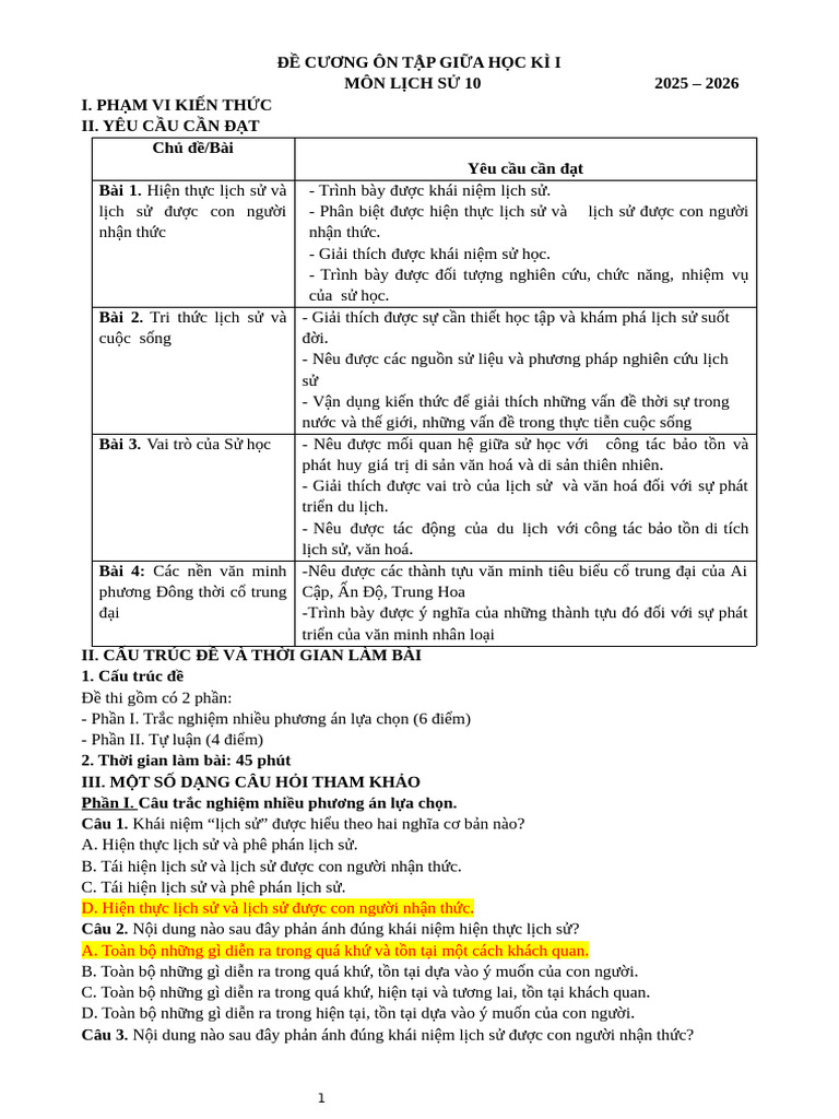 LS10_Đề cương ôn tập thi giữa HK1(25-26).fn1 | PDF