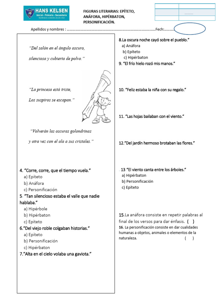 6to - Figuras Literarias-Epíteto, Anáfora, Hipérbaton, Personificación ...