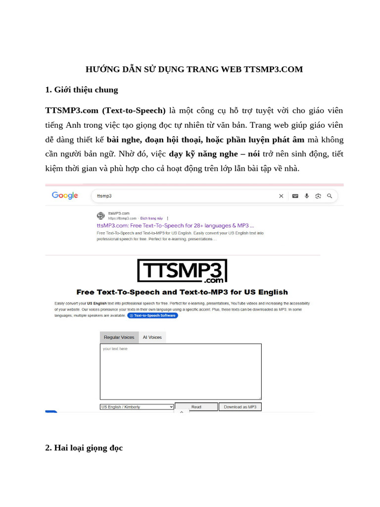 Hướng Dẫn Sử Dụng Trang Web Ttsmp3 | PDF