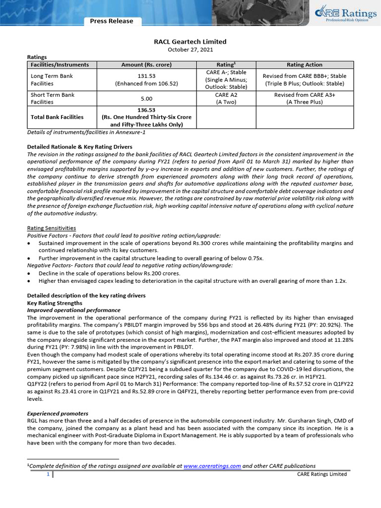 RACL Geartech Limited | PDF | Economies | Money