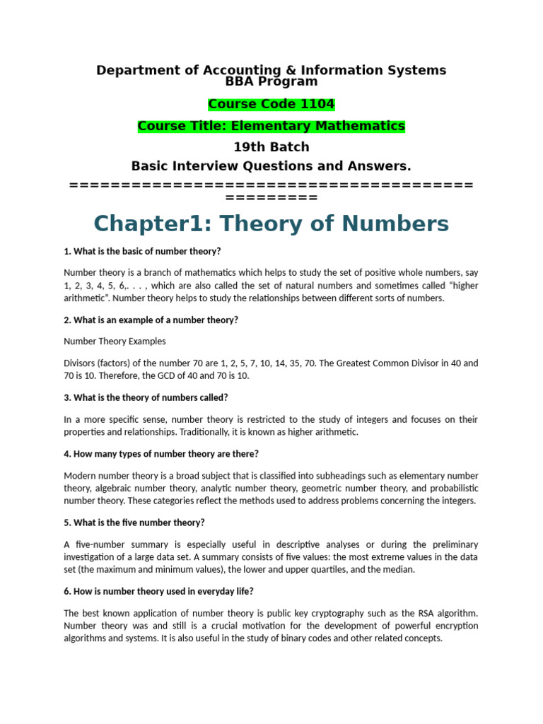 ACT 1104 Elementary Mathematics Viva Questions With Answer | PDF ...