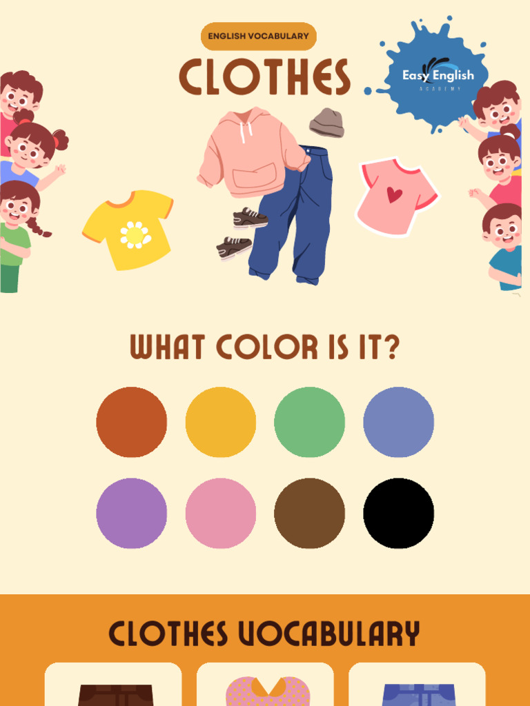 Clothes Vocabulary Presentation in Orange Cartoon Style | PDF