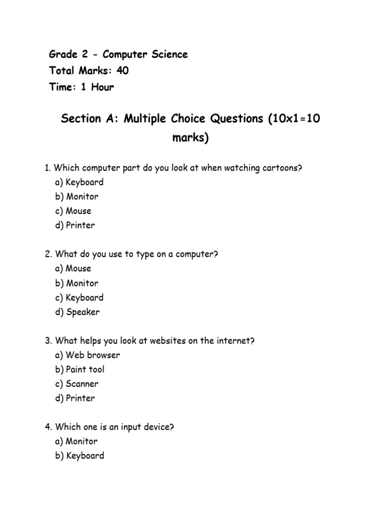 Grade 2 - Computer Science | PDF | Computer Keyboard | Computer Monitor