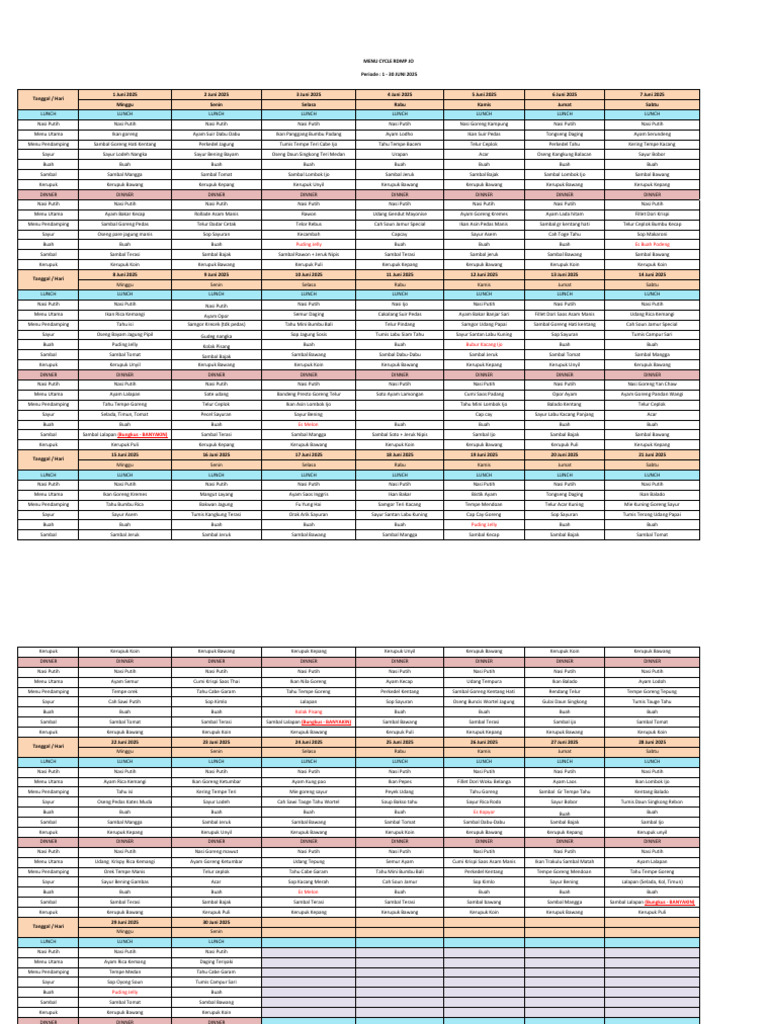 Cycle Menu RDMP June 2025 | PDF