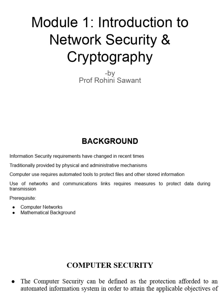 Module 1 - Introduction To Network Security - Cryptography | PDF ...