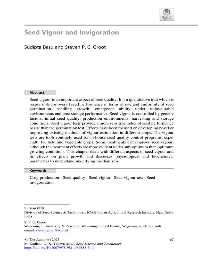 Seed Vigour and Invigoration-Wageningen University and Research 635776 ...