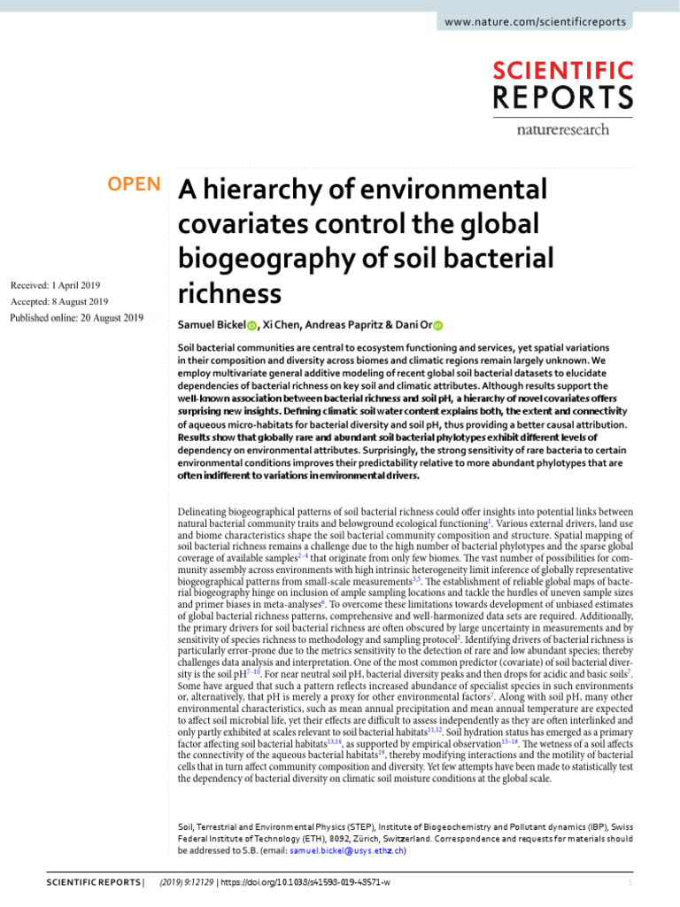 Global Soil Bacterial Richness Drivers | PDF | Soil | Biogeography