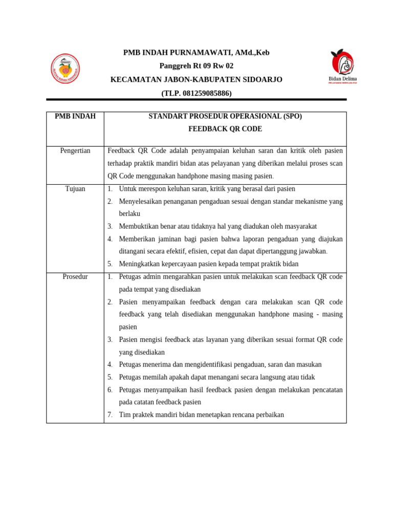 SOP Feedback QR Code untuk Bidan | PDF