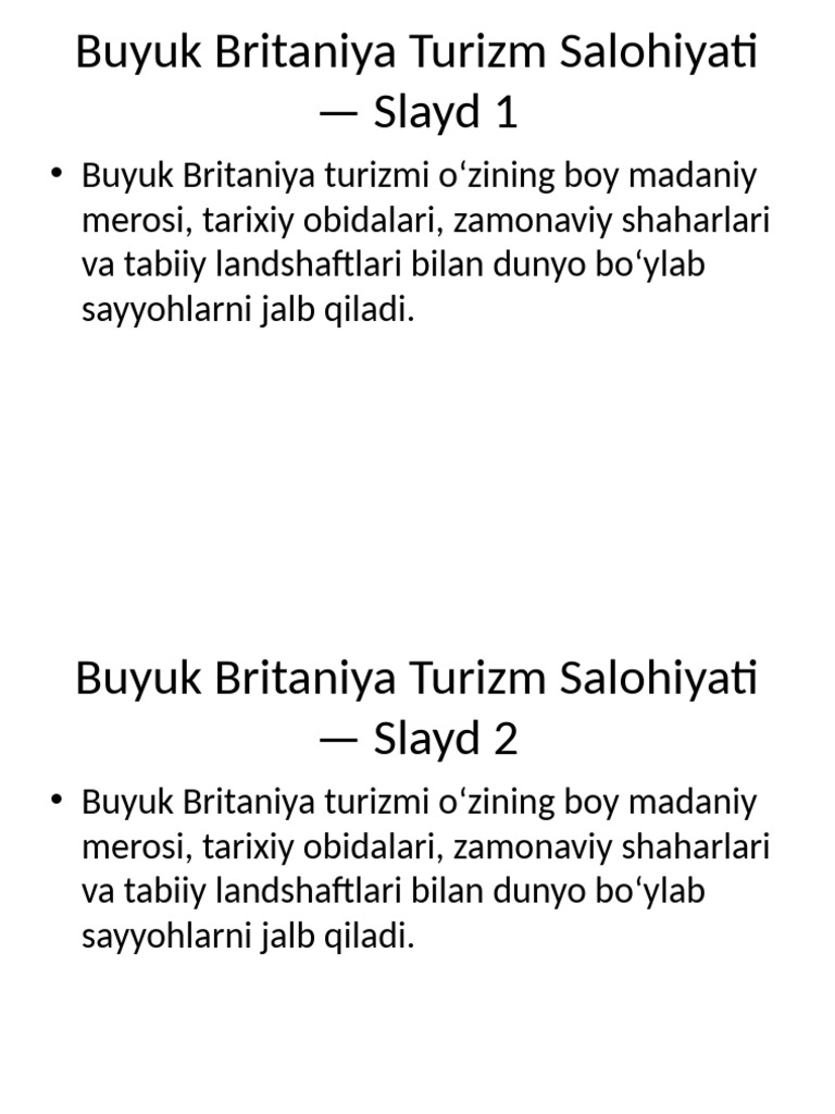 Buyuk Britaniya Turizm Taqdimot | PDF