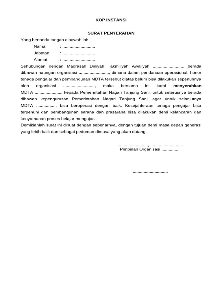 Blangko Surat Penyerahan Mdta | PDF
