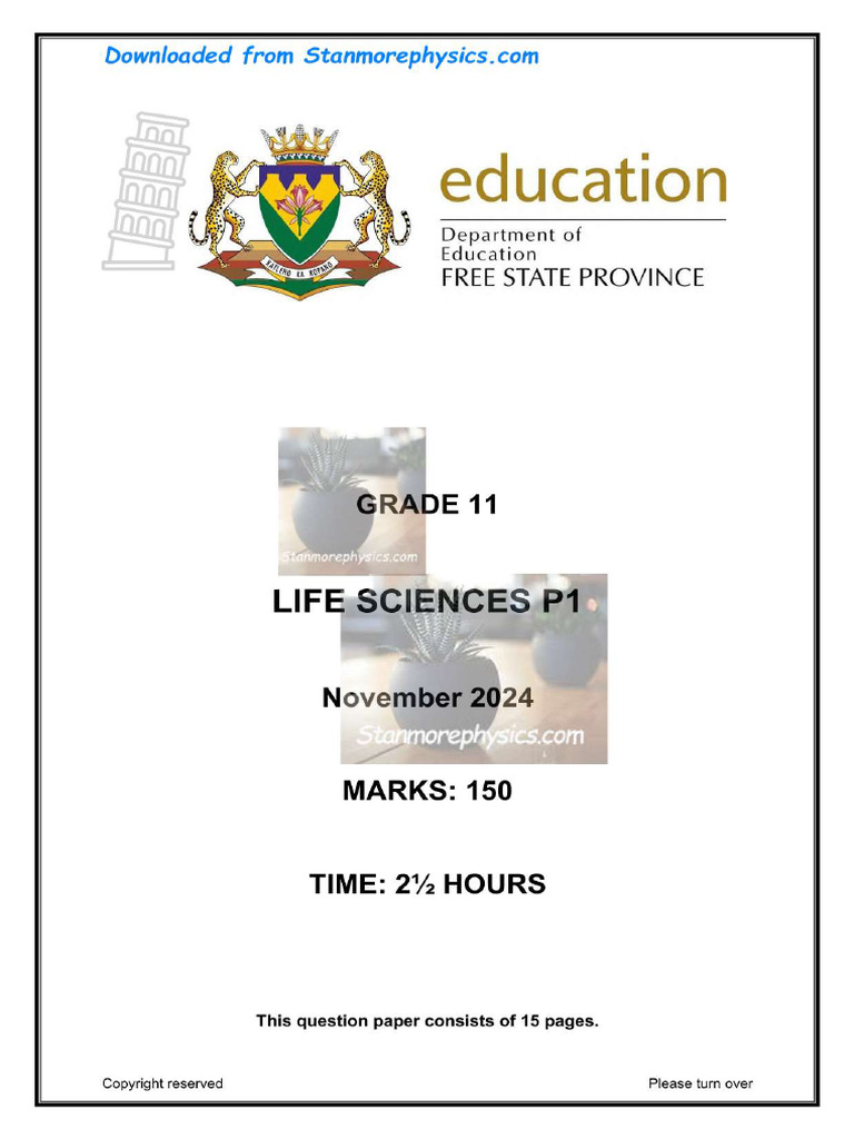 FS Life Sciences Grade 11 November 2024 P1 and Memo | PDF