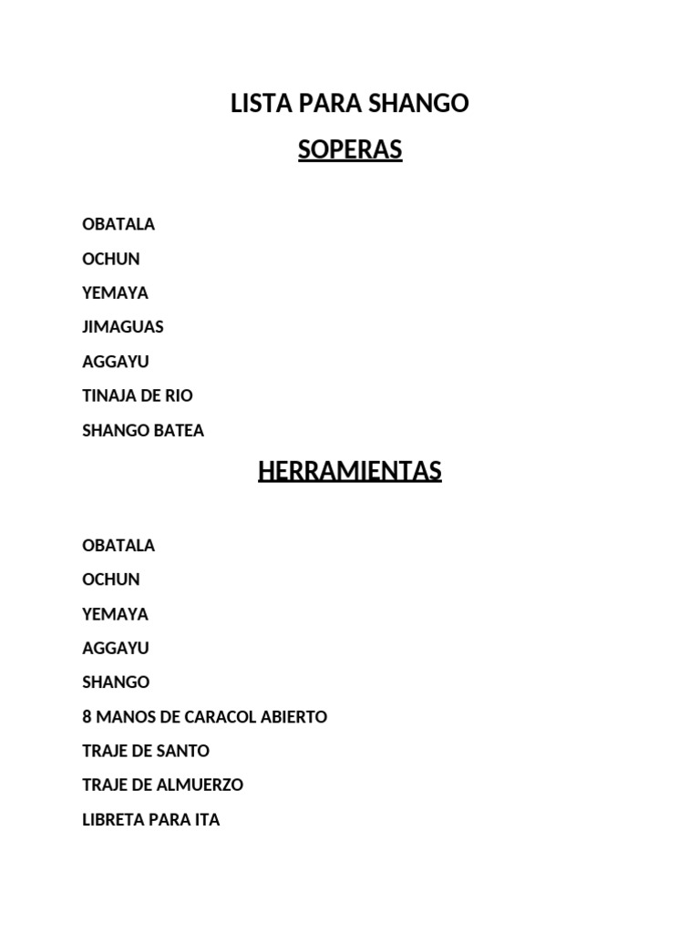 Lista para Shango | PDF