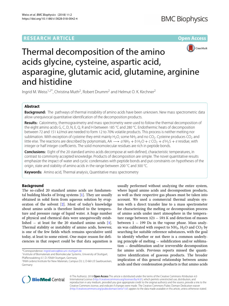 Thermal Decomposition of The Amino Acids Glycine, Cysteine, Aspartic ...