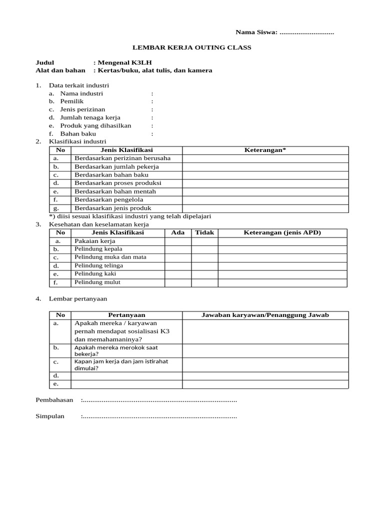 Lembar Kerja Outing Class | PDF