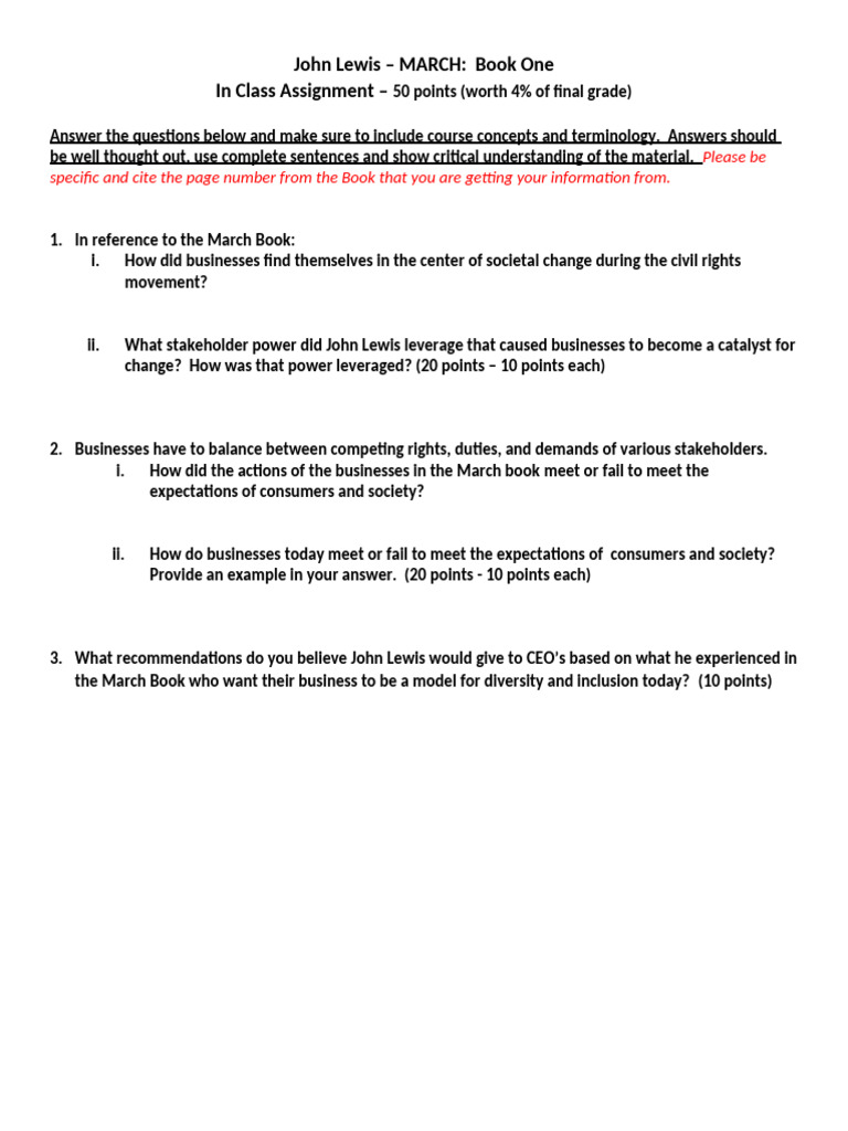 John Lewis March Book Analysis Assignment | PDF