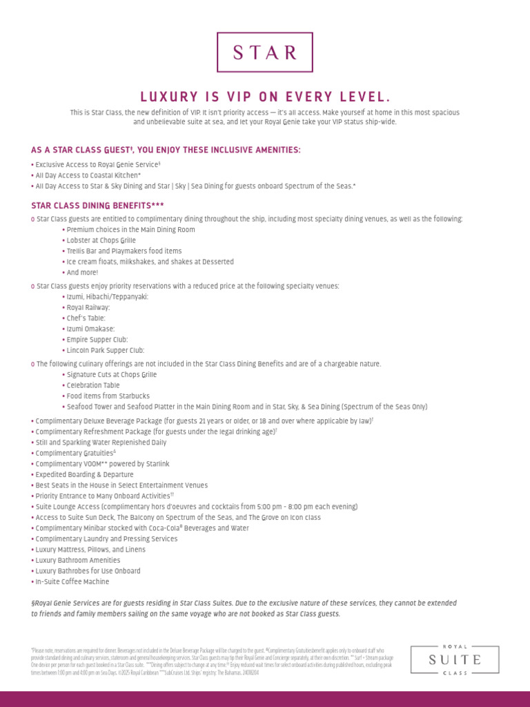 Star Class Guest Amenities Overview | PDF | Restaurants | Cuisine