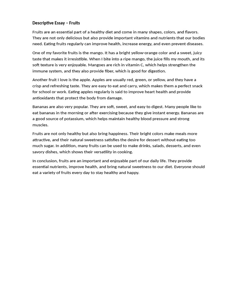Descriptive Essay - Fruits | PDF