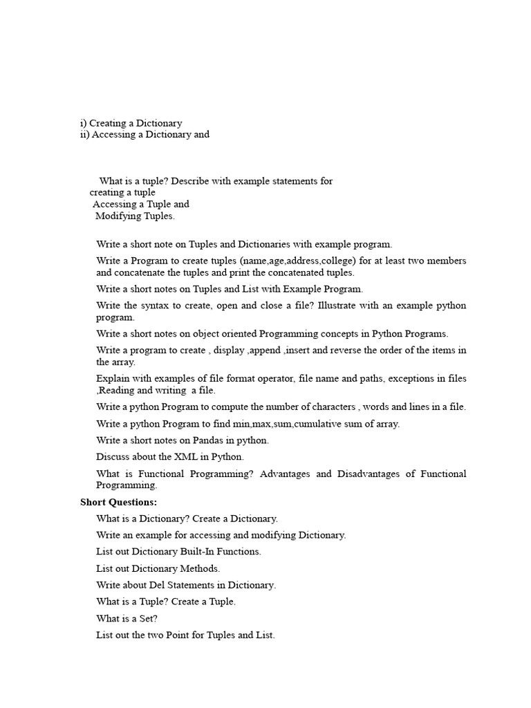 Python Mid-2 Imp Questions All Branches | PDF | Python (Programming ...