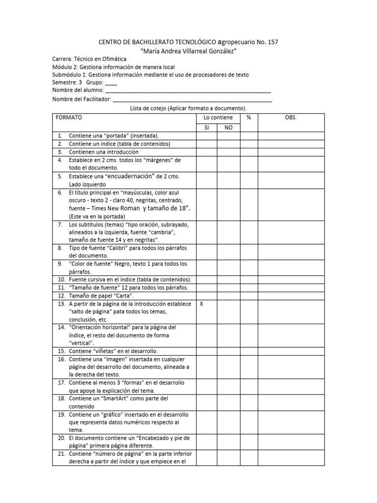 Lista de Cotejo Proyecto Final Parcial 1 Modulo 2 Tec Inf_095418 | PDF