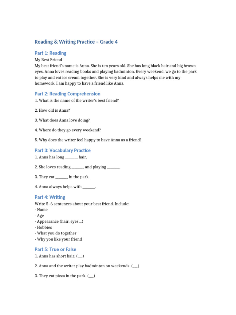 Grade 4 Reading & Writing Activities | PDF
