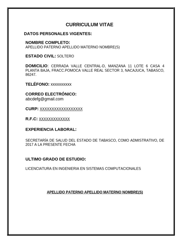 Ejemplo de Curriculum Vitae 2026 | PDF