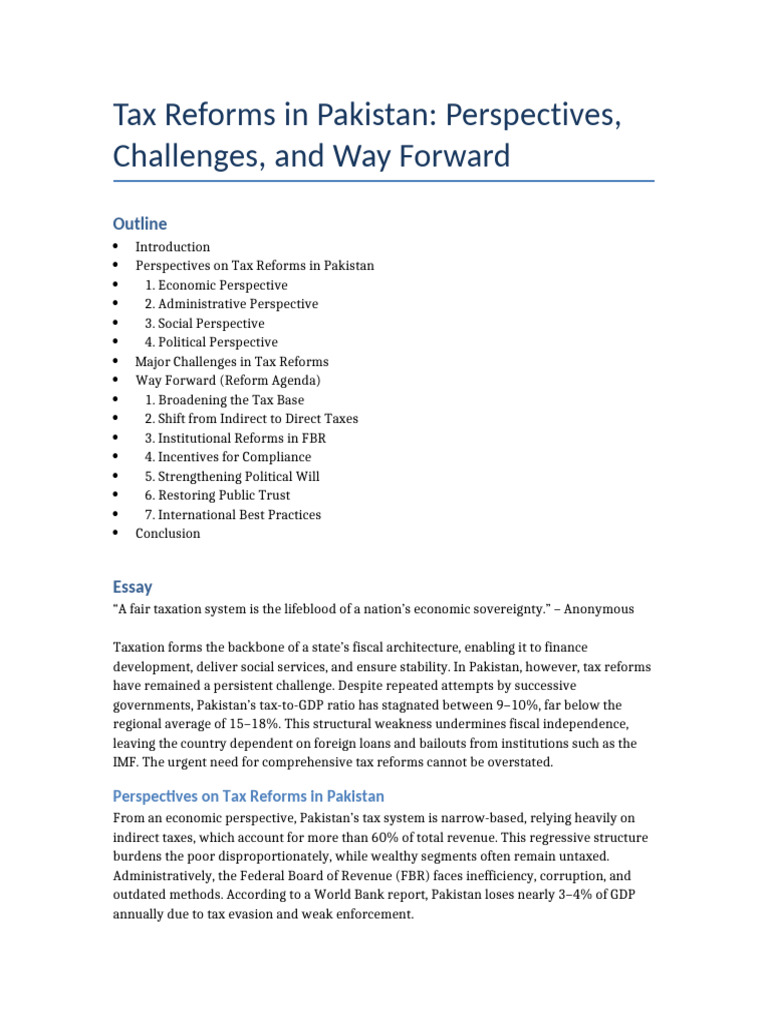 Tax Reforms in Pakistan | PDF | Taxes | Direct Tax