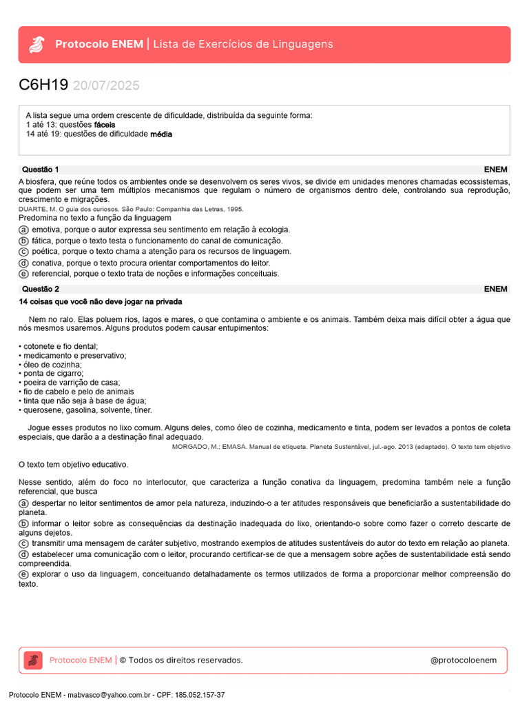 Lista simples de exercícios | PDF | Refugiado | Amor