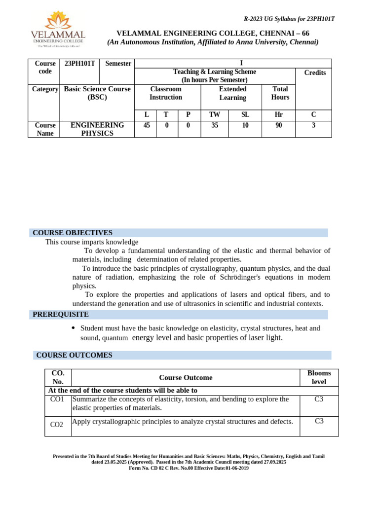 23PH101T Engineering Physics SDG-11-10-2025 | PDF | Laser | Bending