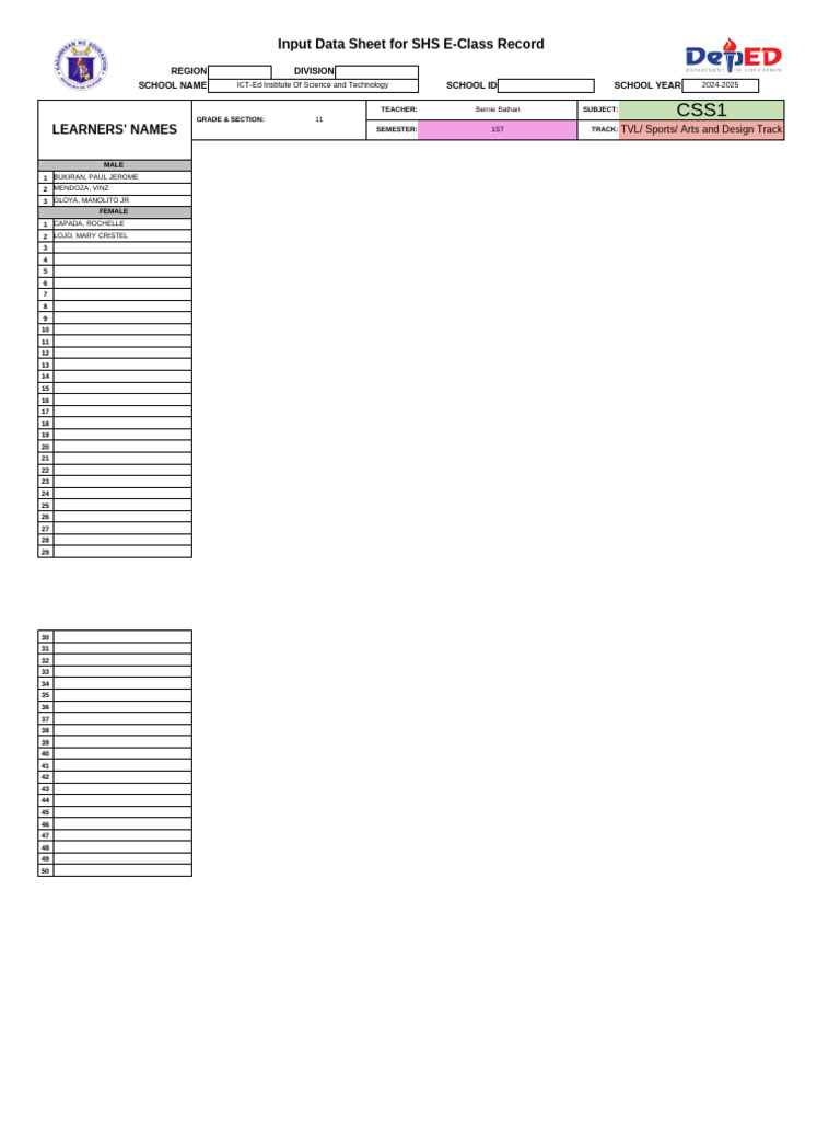 SHS E-Class Record 2024-2025 | PDF