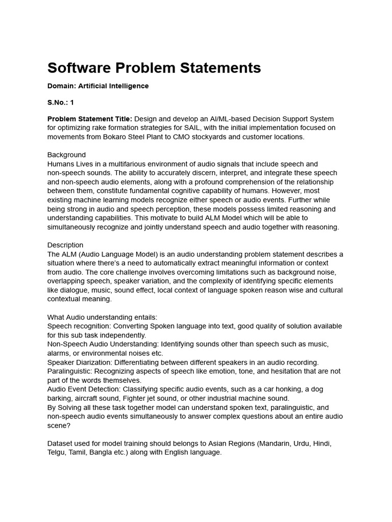 Software Problem Statements | PDF | Artificial Intelligence ...