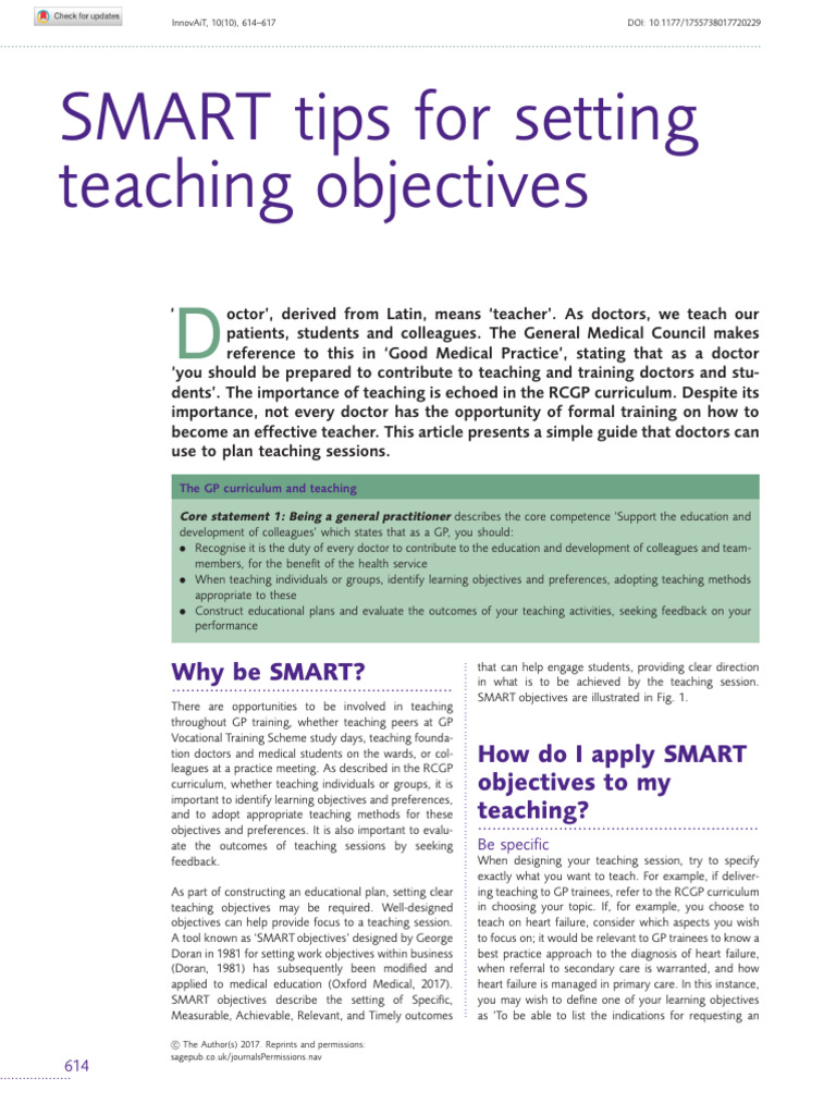 Hughes 2017 Smart Tips For Setting Teaching Objectives | PDF | Learning ...