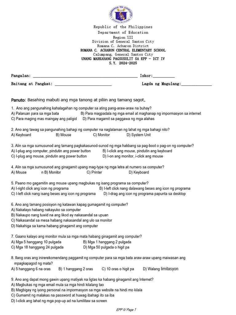 1st Q. Epp Ict 4 Matatag 1 3ok | PDF