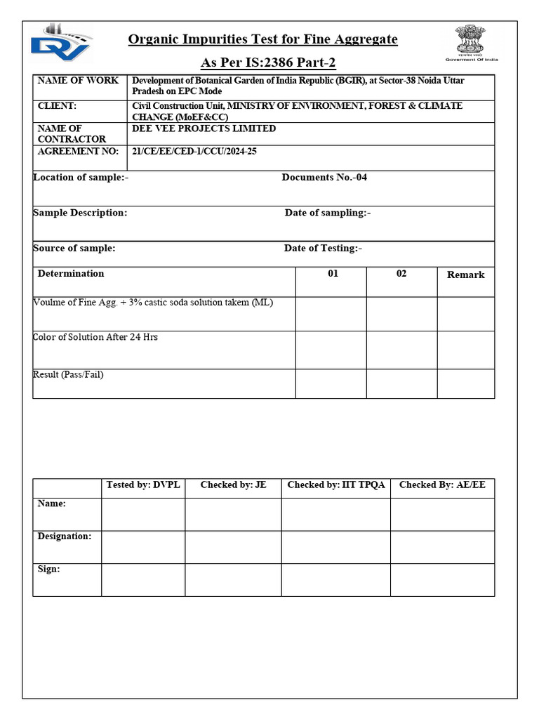 Organic Impurities Test for Fine Aggregate | PDF