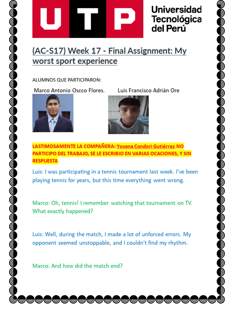(AC-S17) Week 17 - Final Assignment - My Worst Sport Experience | PDF