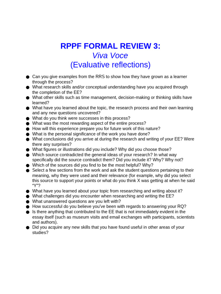 RPPF Formal Review: Evaluative Reflections | PDF