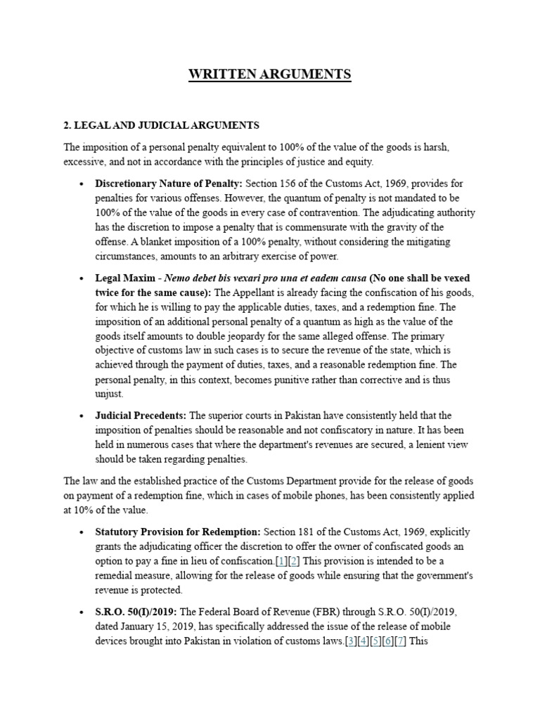 Written Arguments | PDF | Taxes | Customs