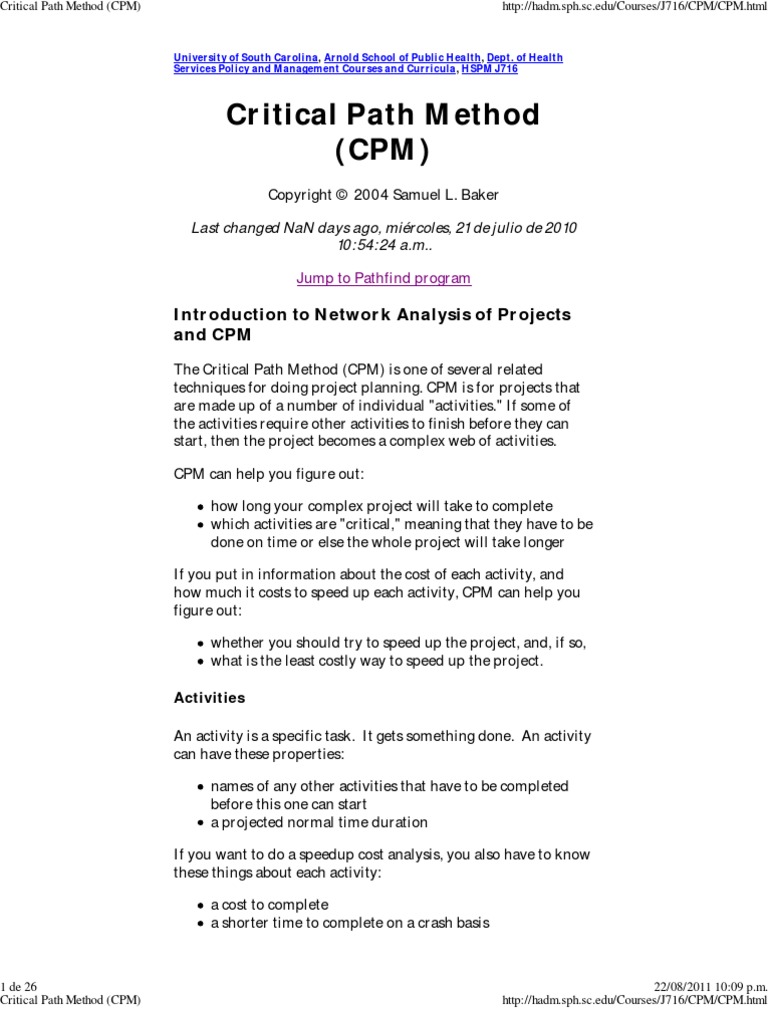 Critical Path Method (CPM) | PDF | Spreadsheet | Software