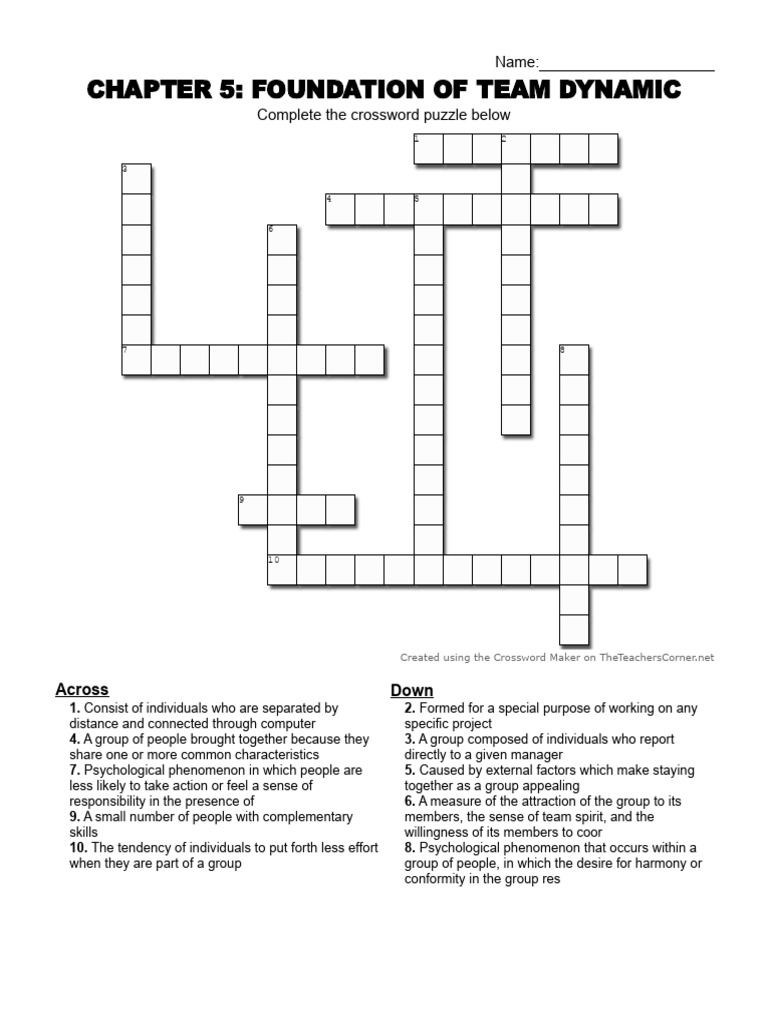 Team Dynamics Crossword Puzzle | PDF