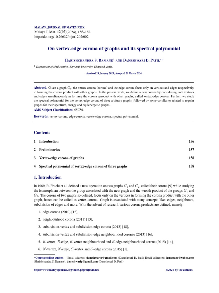 On Vertex-edge Corona of Graphs and Its Spectral p | PDF | Vertex (Graph Theory) | Matrix ...