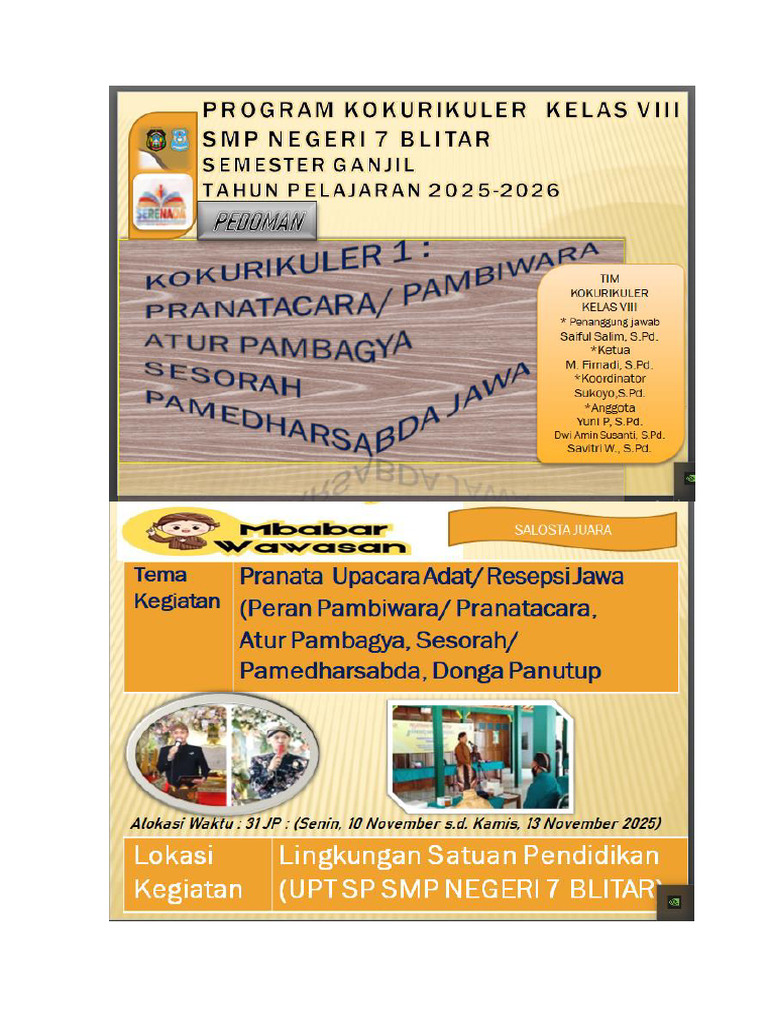 Program Kokurikuler Pambiwara 2025-2026 (Sip) | PDF