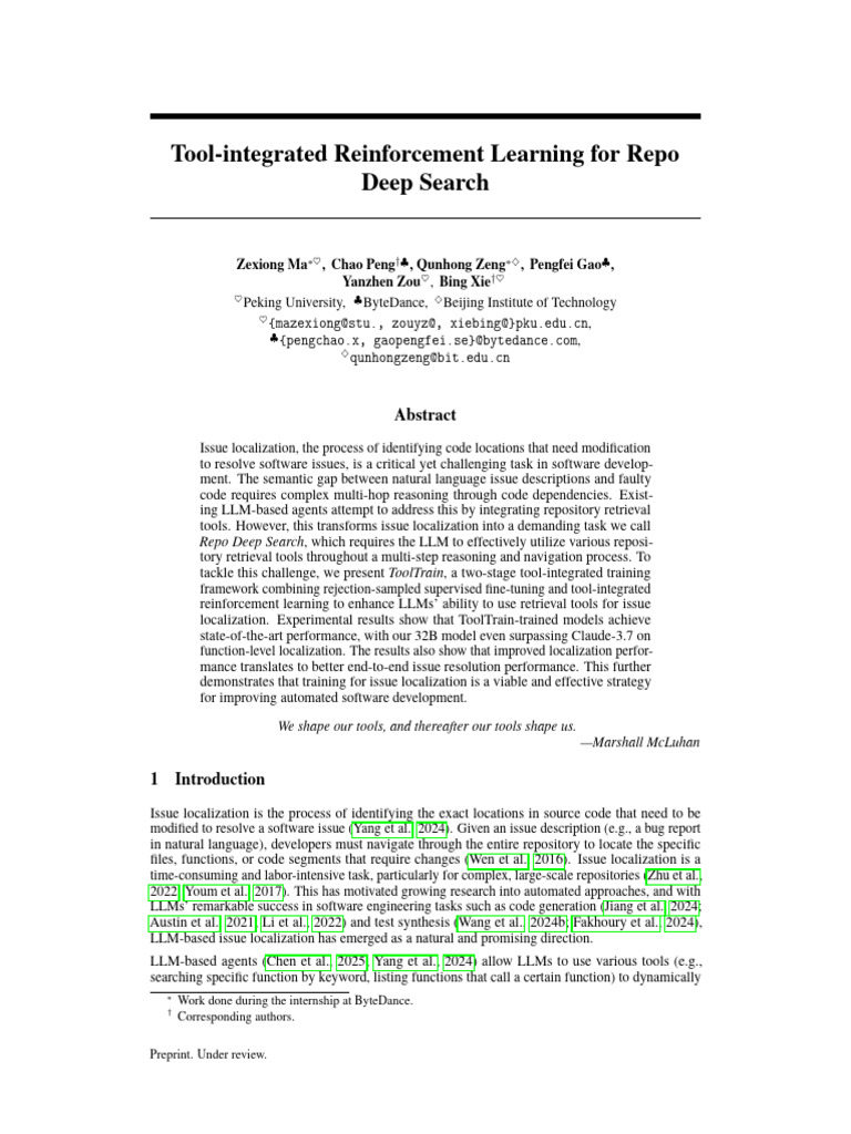 Tool-Integrated Reinforcement Learning For Repo Deep Search | PDF ...