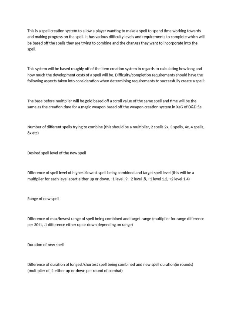 Spell Creation System | PDF
