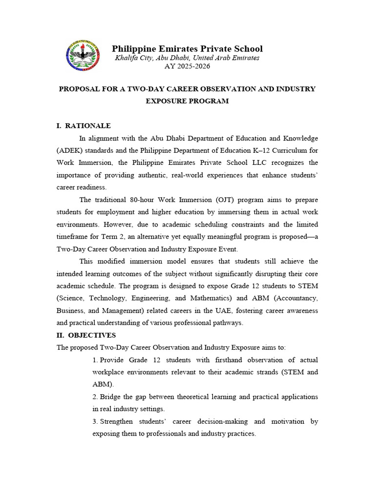 Career Exposure Program for Grade 12 Students | PDF | Curriculum ...