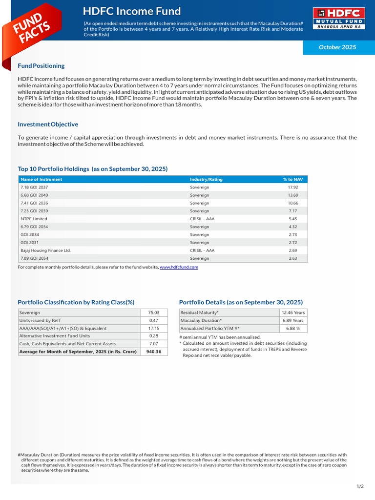HDFC Income Fund Overview and Details | PDF | Bonds (Finance) | Investing
