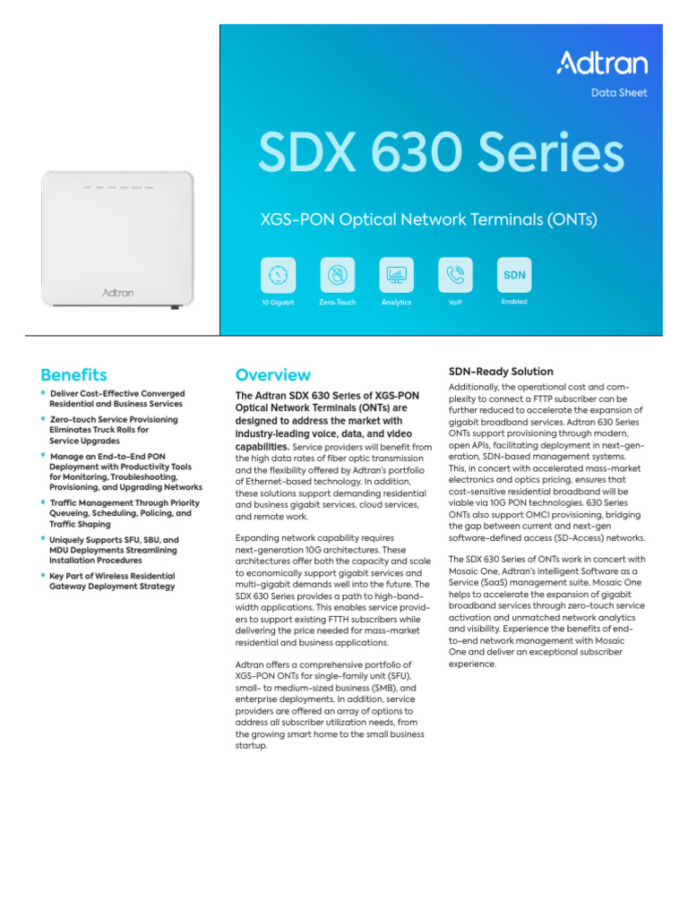 Datasheet SDX 630 Series ONT (612879xxFx-8D) 2022-07 | PDF | Internet ...