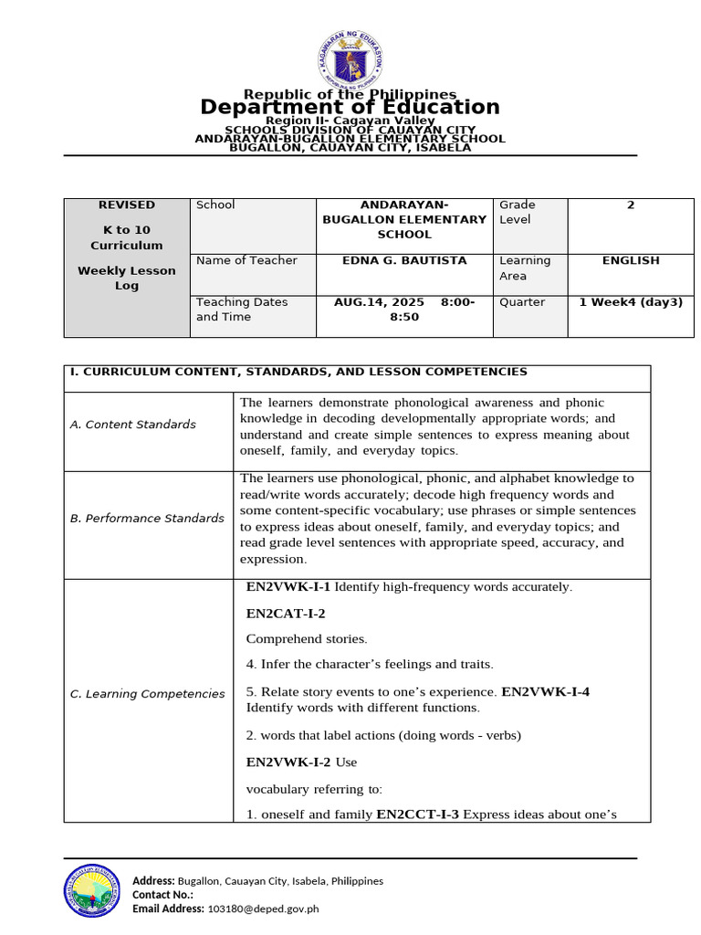 English Cot 2025-2026 | PDF | Learning | Word
